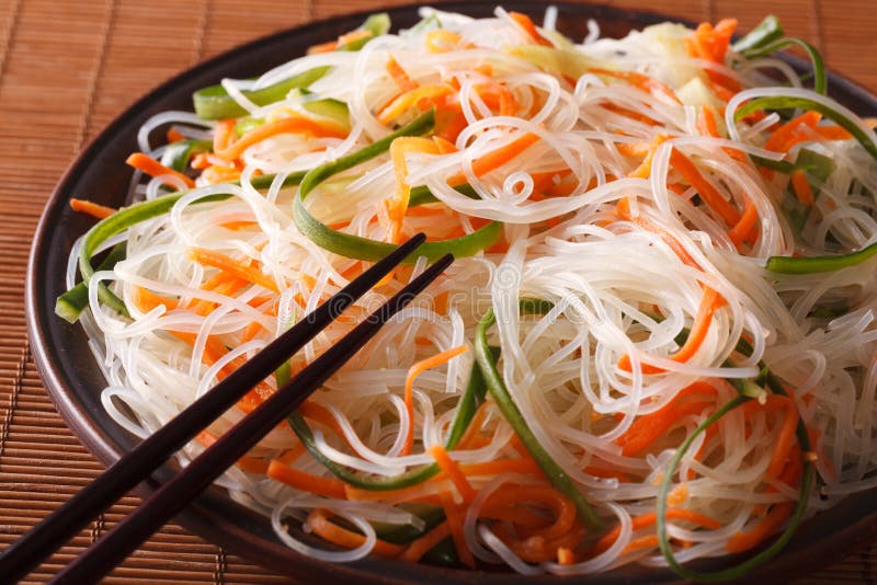 Bean Thread Noodles Salad with Cucumber and Carrot Close-up. Stock ...