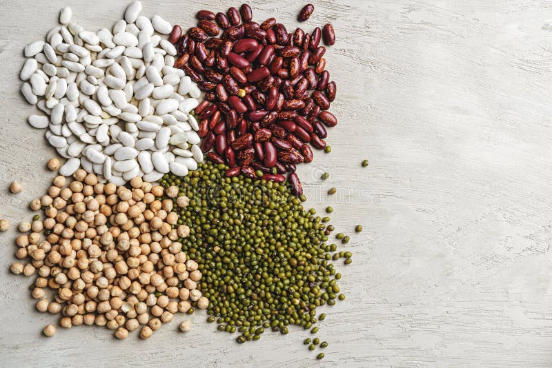 Beans Assortment on White Stone Table, Close Up. Stock Image - Image of ...