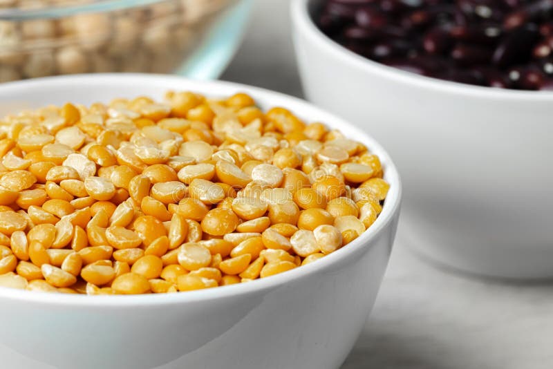 Beans Assortment on White Stone Table, Close Up. Stock Photo - Image of ...