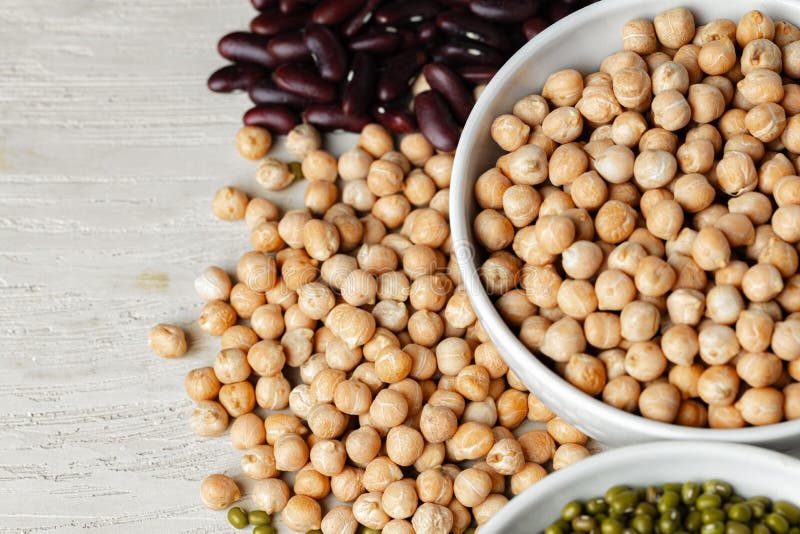 Beans Assortment on White Stone Table, Close Up. Stock Photo - Image of ...