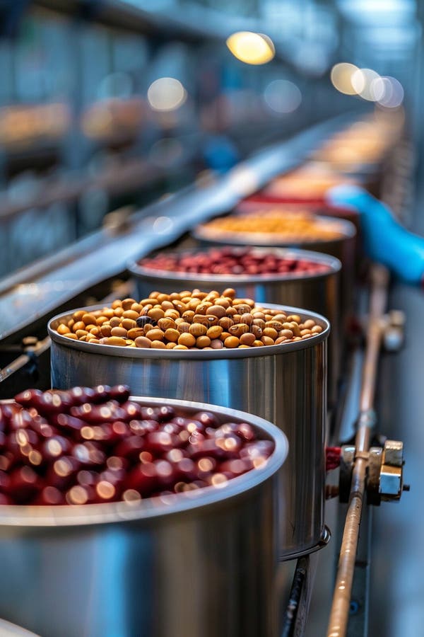 Beans in Cans in Production. Selective Focus Stock Photo - Image of ...