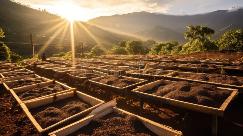 Beans coffee fields stock illustration. Illustration of earthy - 372509922