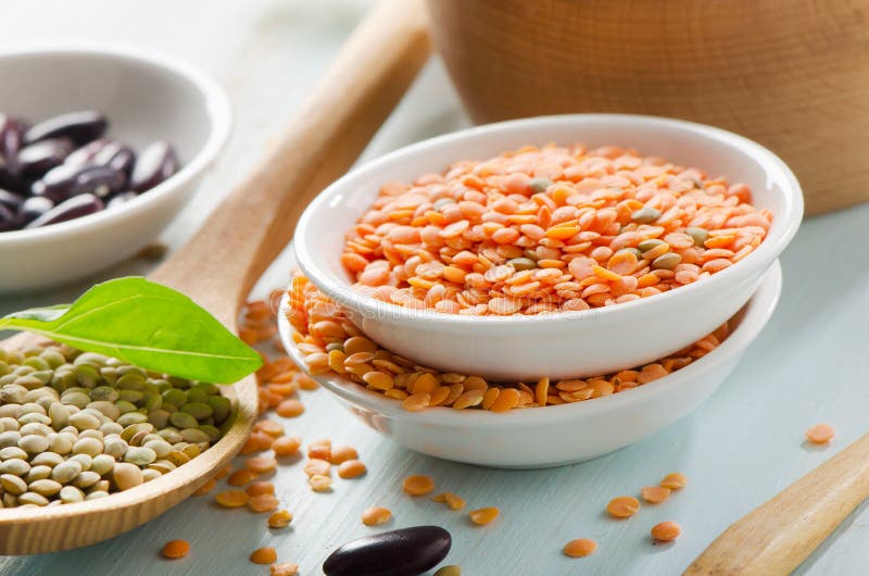 Beans and Lentil on a Wooden Table Stock Image - Image of lentils ...