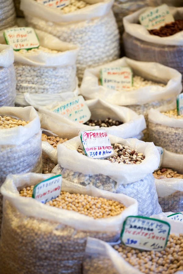 Beans and Peas in Local Market, Spain Stock Photo - Image of scoop ...