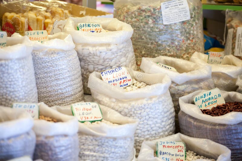 Beans and Peas in Local Market, Spain Stock Photo - Image of sale ...