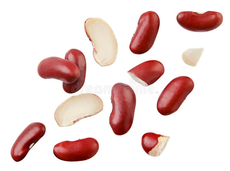 Beans Red Whole and Pieces Falling on a White Background, Cut. Isolated ...