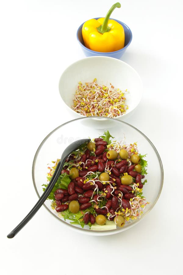 Beans Salad, Germs and Yellow Pepper Stock Image - Image of natural ...