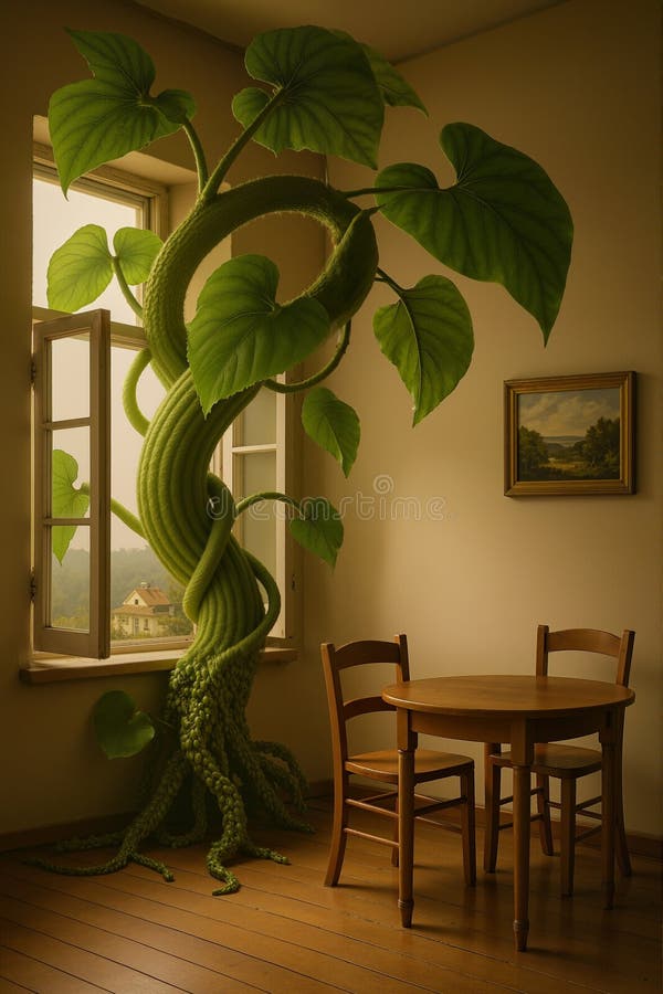 Beanstalk Growing in Cozy Dining Room Stock Photo - Image of vine ...