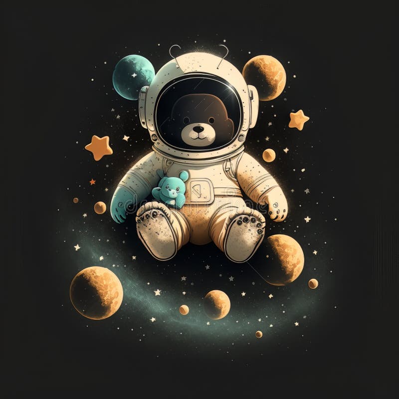 A Bear Astronaut Floating in Zero Gravity, with a Galaxy As a Backdrop. Stock Illustration ...