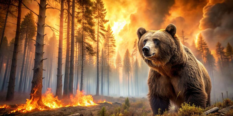 A Bear on the Background of a Forest Fire Generative by AI Stock ...