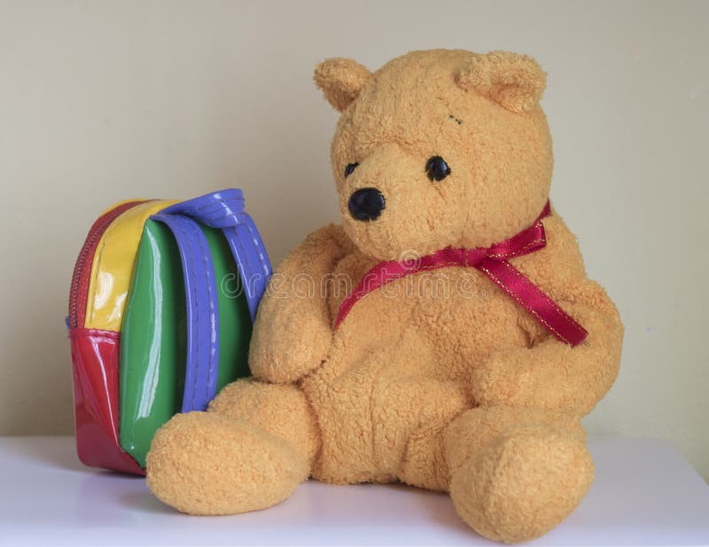 Bear with a backpack stock photo. Image of teddy, material - 97816132