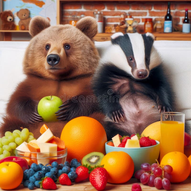 The Bear and the Badger are Sitting on the Sofa and Eating Many ...