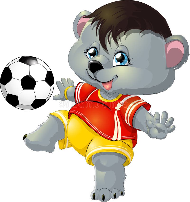 Rabbit Soccer Player with a Ball in Blue and Red Uniform Stock ...