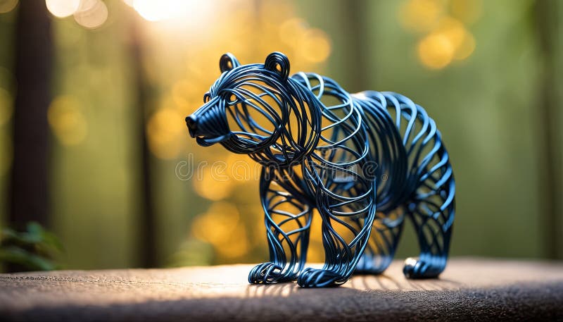 Bear Bent Wire Figure on Blurred Backdrop, Abstract Wire Animal ...