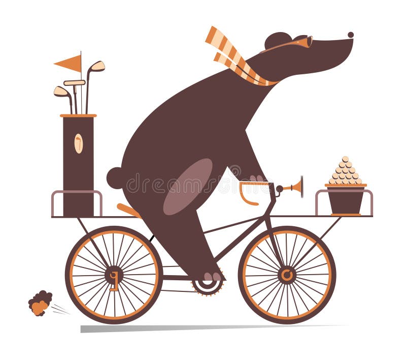 Bear on the Bicycle Goes To Play Golf Stock Vector - Illustration of ...