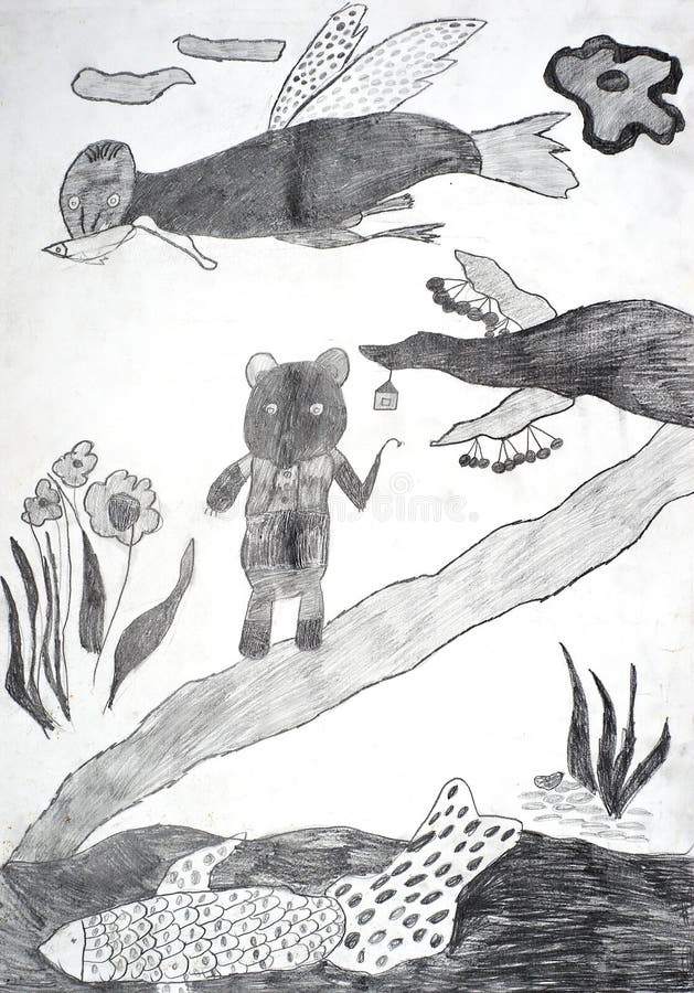 Bear, bird and fish stock illustration. Illustration of concept - 29486194