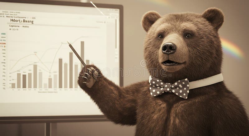 A Bear in a Bow Tie Presenting a Bar Graph on a Computer Screen ...