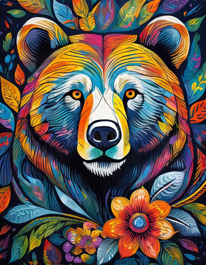 Bear Bright Colorful and Vibrant Poster Illustration Stock Illustration ...