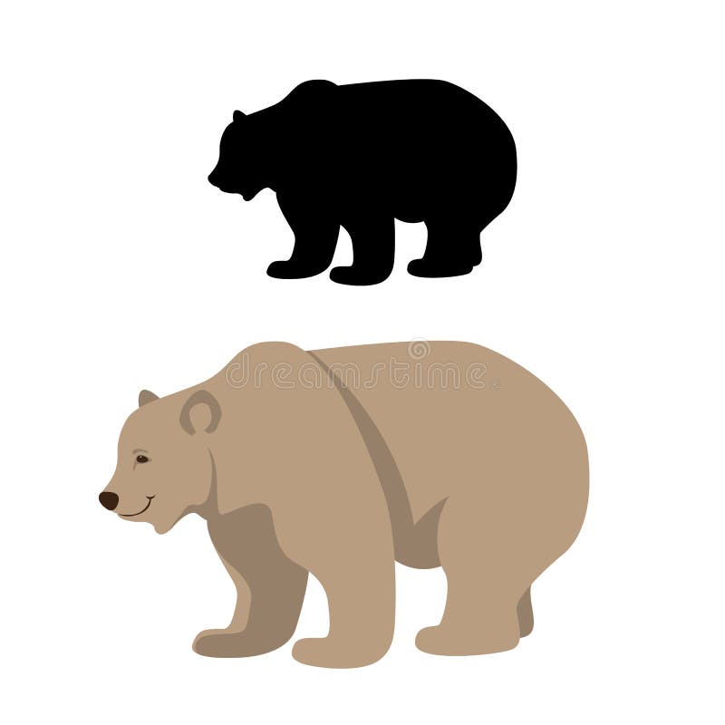Bear Brown Flat Style Vector Illustration Profile Silhouette Stock ...