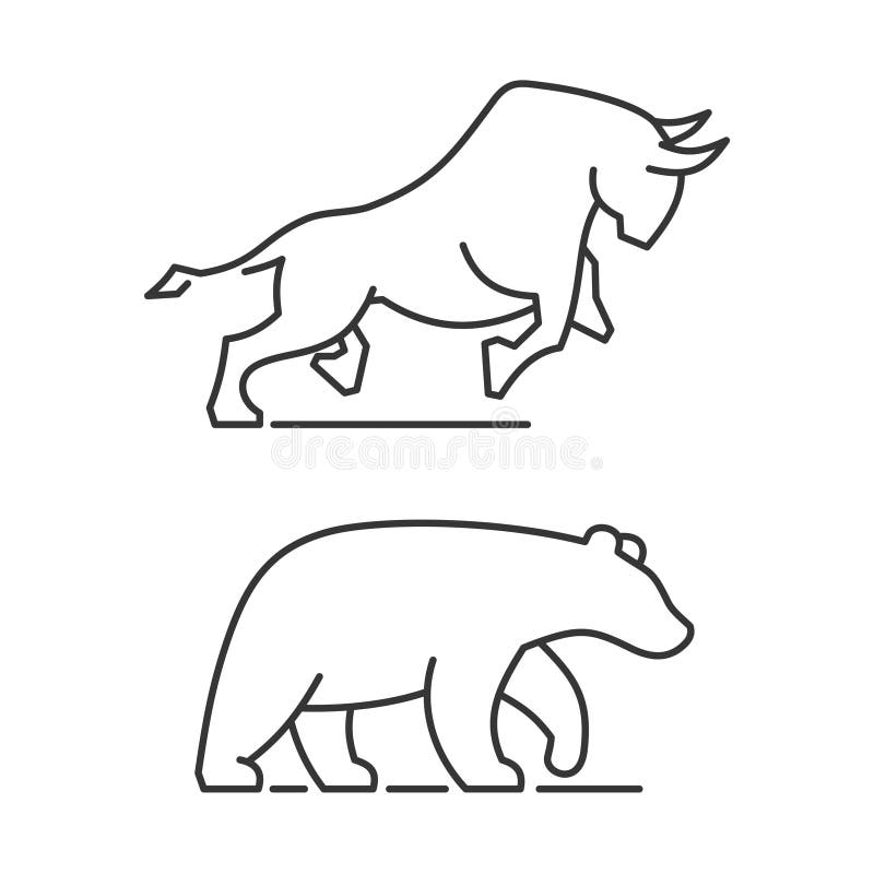 Bear and Bull Icons Set on White Background. Vector Stock Vector ...