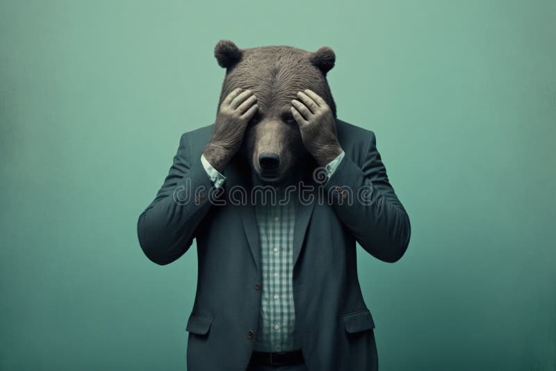 A Bear in a Business Suit Holding Head in Stress, Created with ...