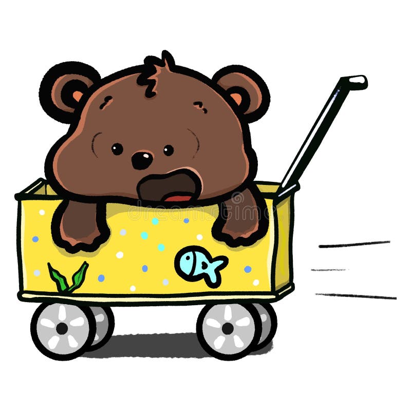 Cartoon Bear in a Camping Trolley Cartoon Illustration, Rushing Trolley ...