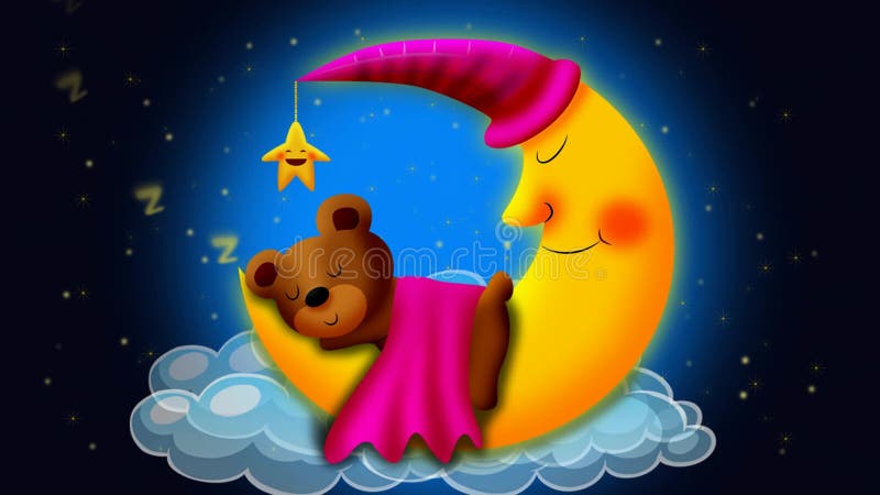 Cute Bear Cartoon Sleeping on the Moon, Best Loop Video Screen ...