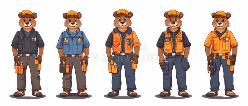 A Bear Character Displays Multiple Work Uniforms Representing Different ...