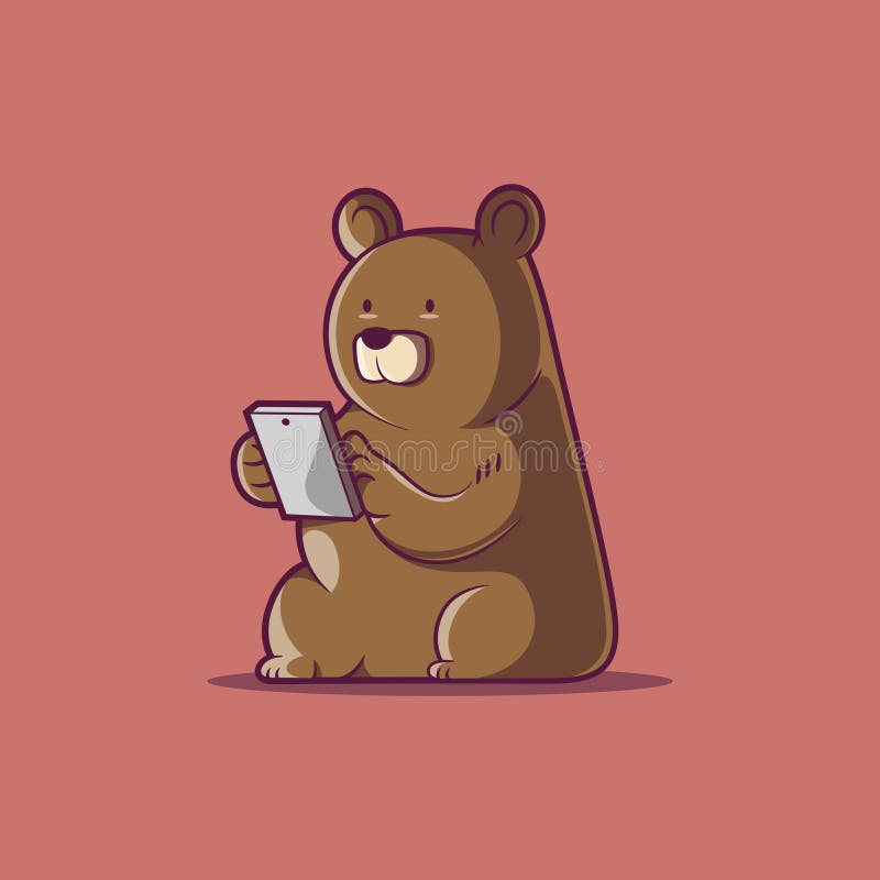 A Bear Character Using a Smartphone Vector Illustration. Stock Vector ...
