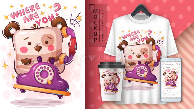 Bear Chat Poster and Merchandising Stock Vector - Illustration of draw ...