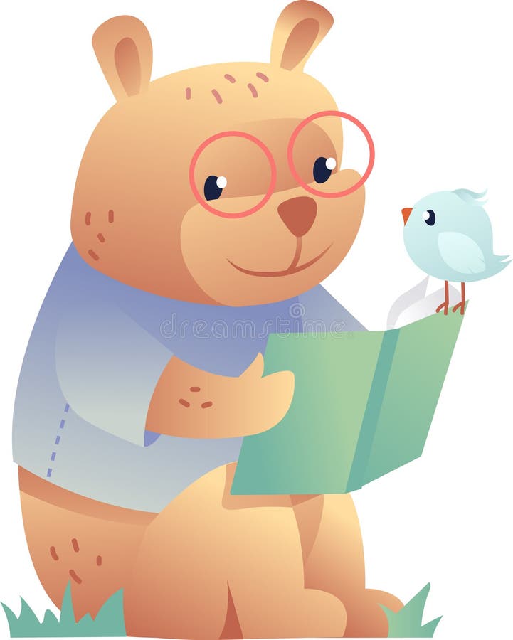 Bear and Chick Reading Book Stock Vector - Illustration of character ...
