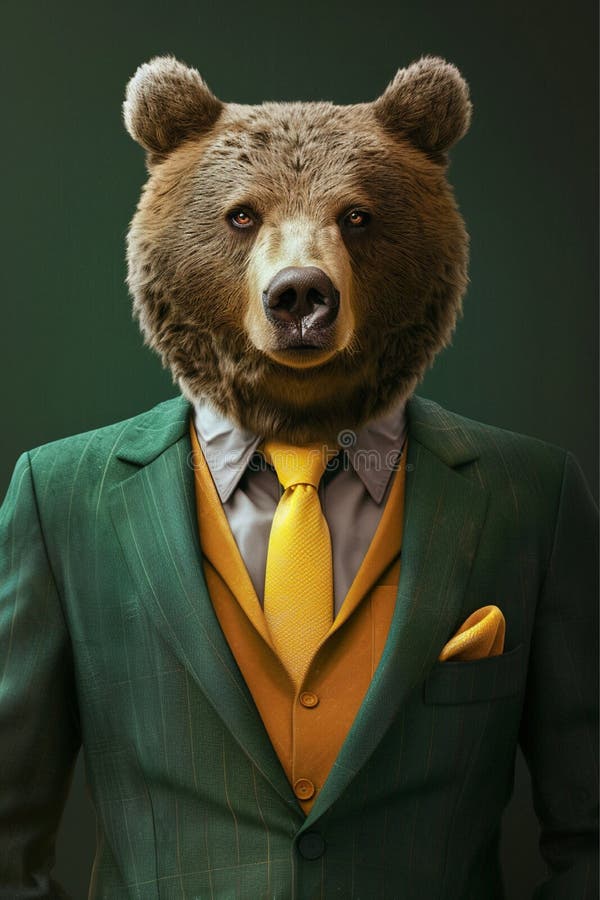Bear in Clothes Business in Suit with Bear Head Concept in Vintage ...