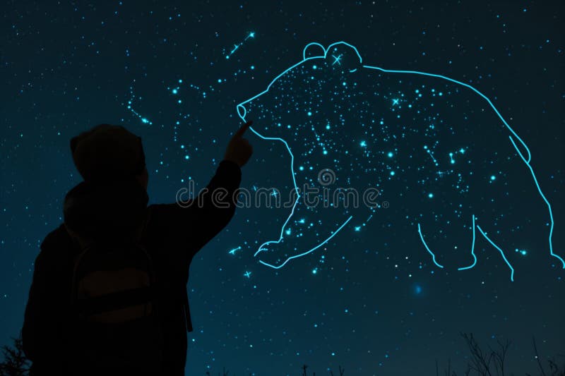 Bear Constellation Formed with a Person Pointing at the Stars Stock ...