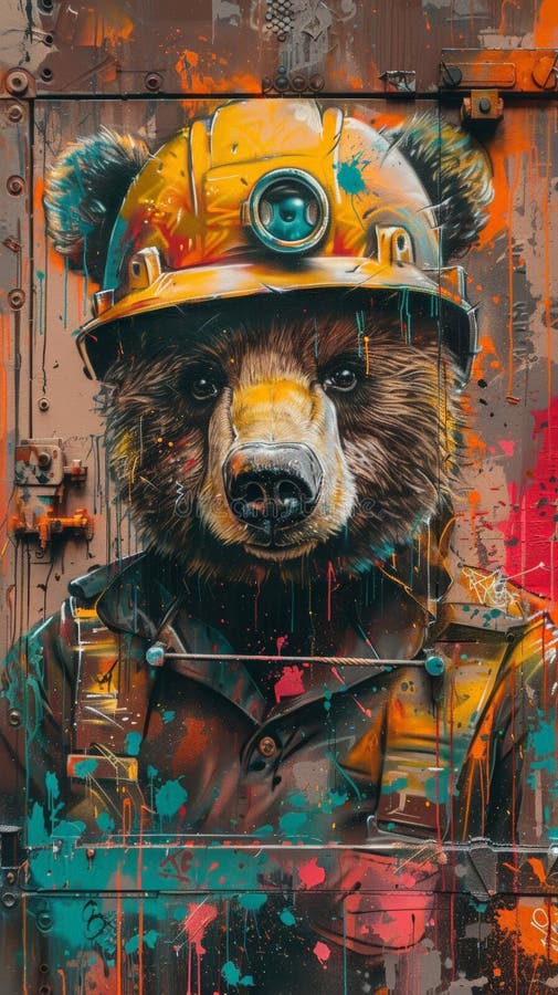 Bear Construction Worker with a Hard Hat and Tools Stock Illustration ...