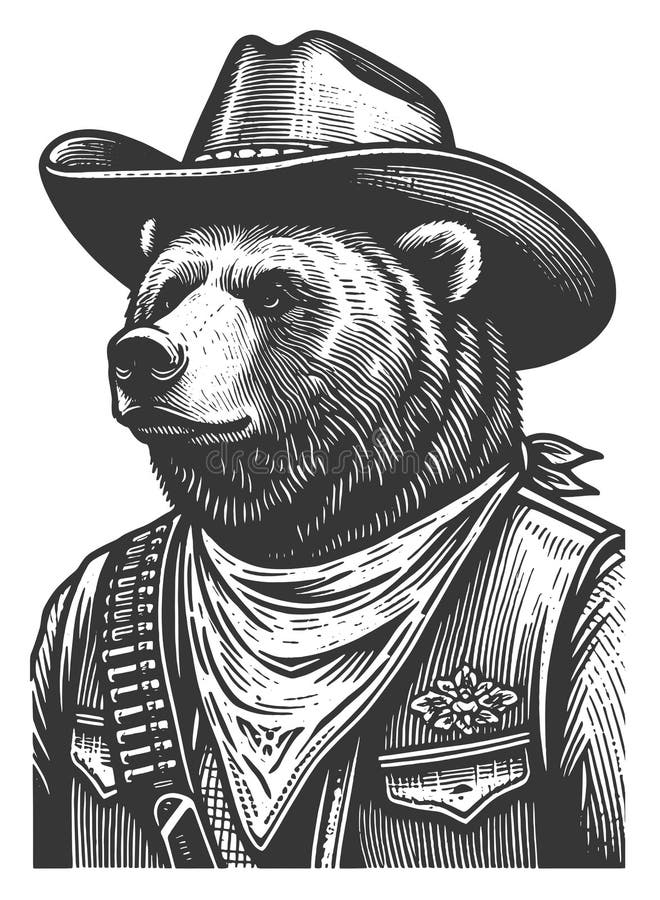 Bear cowboy sketch vector stock vector. Illustration of isolated ...