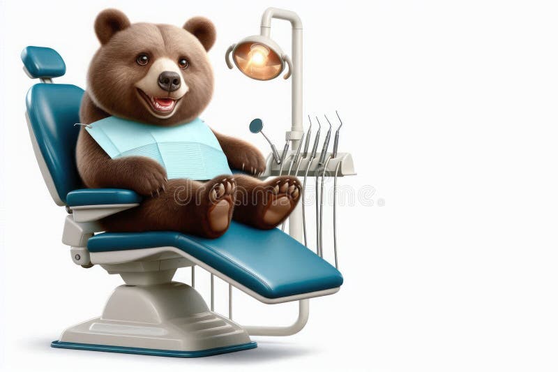 A Bear Cub on a Dental Chair in the Office. Space for Text. Stock Photo ...