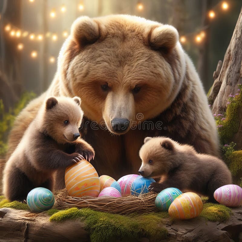 Bear Cub Easter Bear Cubs Playfully Discover Eggs while Their Mo Stock ...