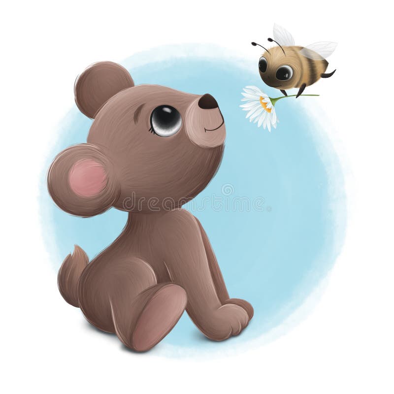 Bear Cub Looks at the Little Bee Stock Illustration - Illustration of design, happy: 184638023