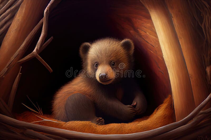 Bear Cub, Playing in the Den, Full of Warmth and Safety Stock ...