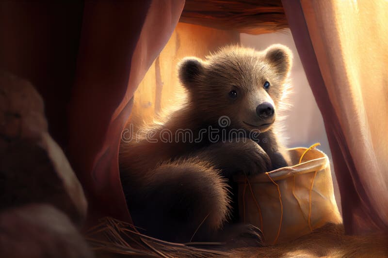Bear Cub, Playing in the Den, Full of Warmth and Safety Stock ...