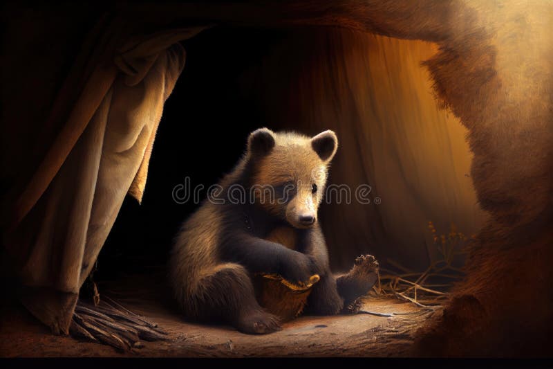 Bear Cub, Playing in the Den, Full of Warmth and Safety Stock ...