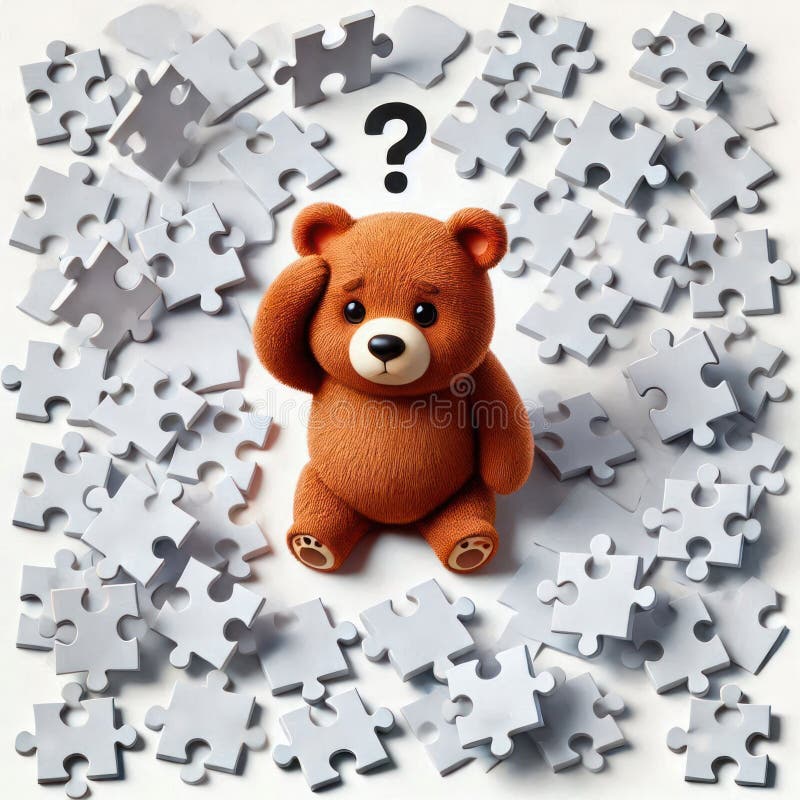 A Bear Cub with Puzzles and a Question Mark. Stock Photo - Image of ...
