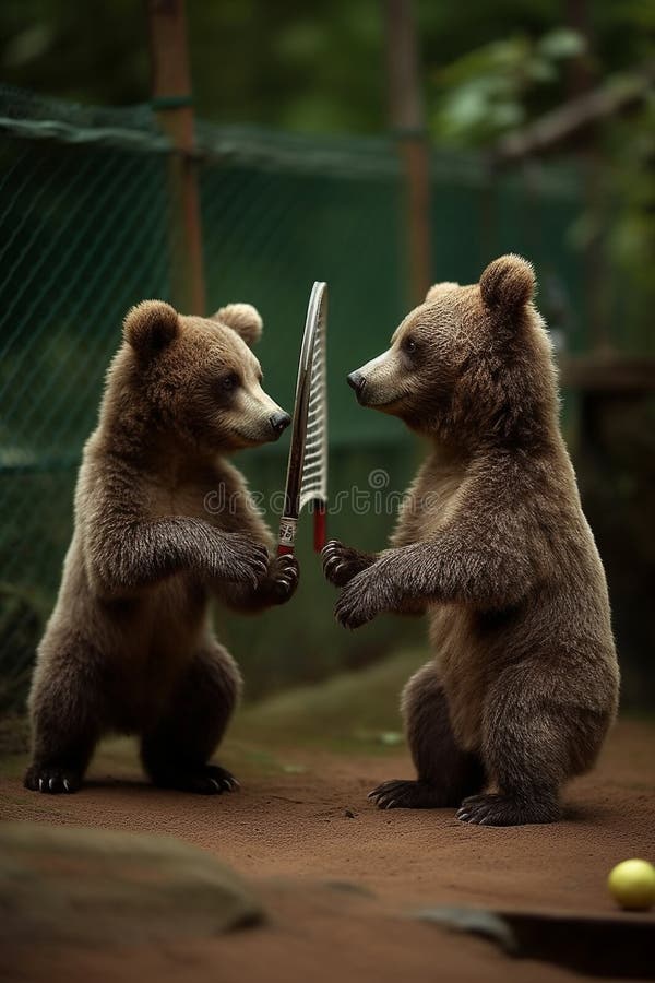 Bear Cubs Play Tennis. AI Generated Stock Illustration - Illustration ...