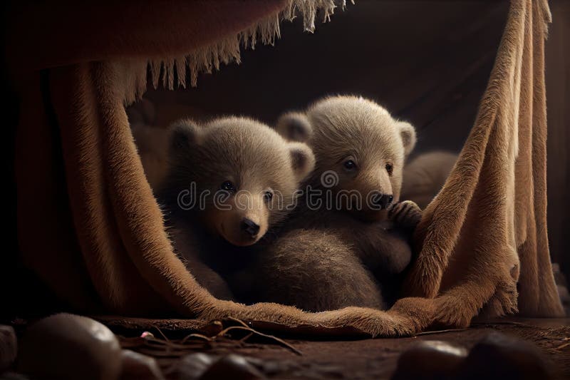 Bear Cubs Playing in the Den, Surrounded by Soft Fur and Warmness Stock ...