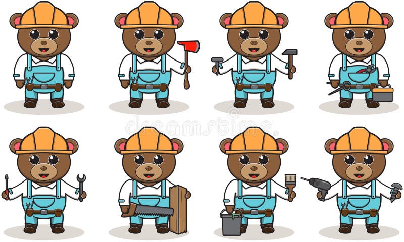 Super Cute and Funny Cartoon Bear Being a Handyman. Stock Vector ...