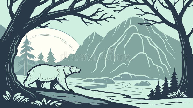 Bear in Dark, Foreboding Forest Landscape, Vector Design Generative AI ...