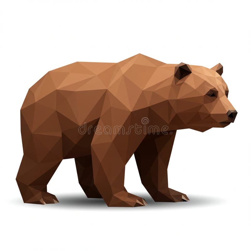 A Bear is Depicted Using a Low-poly Design, Composed of Geometric ...