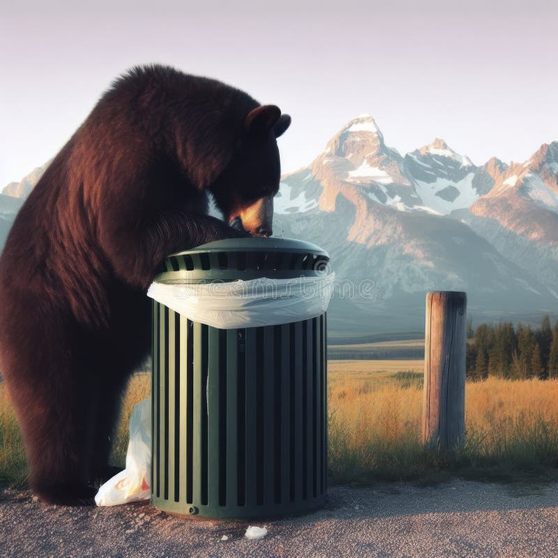 Bear Digging through a Trashcan. Represents Mountain Life and the ...