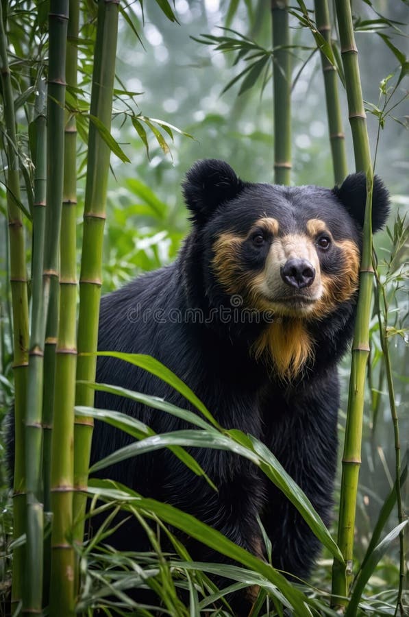 Spectacular Andean Spectacled Bear in Lush Bamboo Forest Stock ...