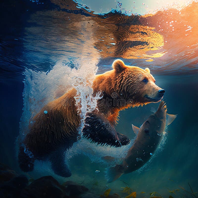 A Bear Diving into the Water To Save Her Cub Stock Illustration ...